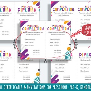 Editable Preschool Completion Certificates, End of the Year Diplomas ...