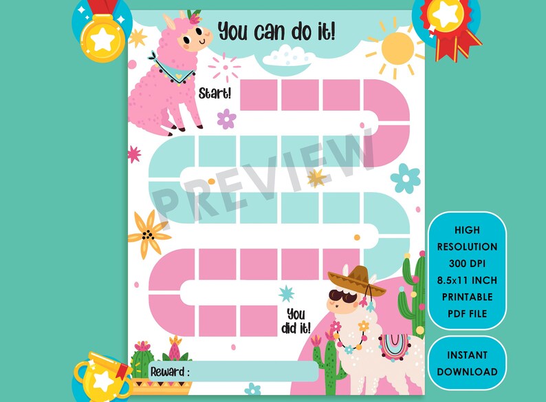Printable Llama Reward Chart for Kids, Encouraging Positive Behavior ...