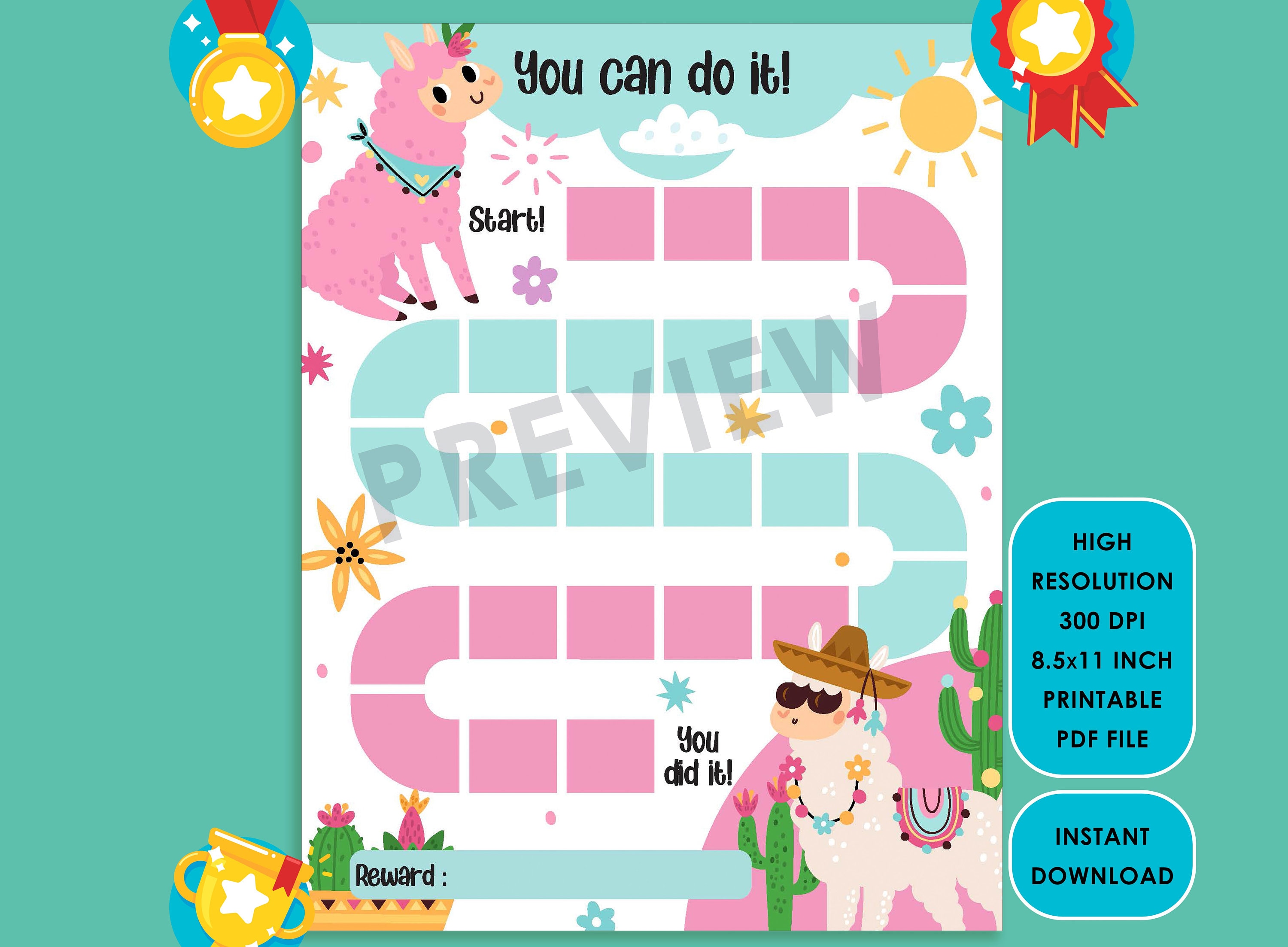 Printable Llama Reward Chart for Kids, Encouraging Positive Behavior ...
