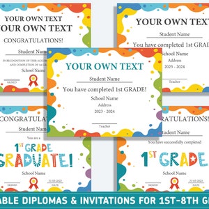 Editable 2nd Grade Graduation, 1st to 8th Grade Diploma, Certificate of ...