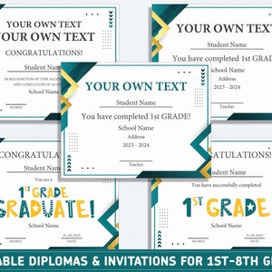 Editable 6th Grade Graduation, 1st to 8th Grade Diploma, Certificate of ...