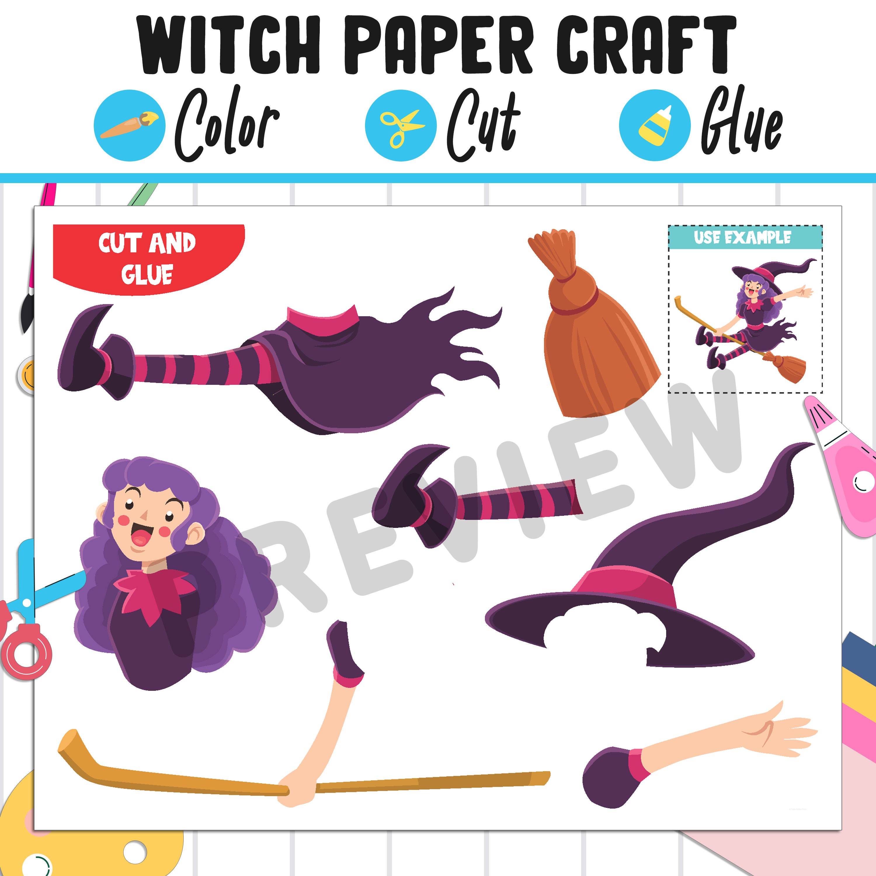 Witch Paper Craft for Kids: Color, Cut, and Glue, a Fun Activity for K ...