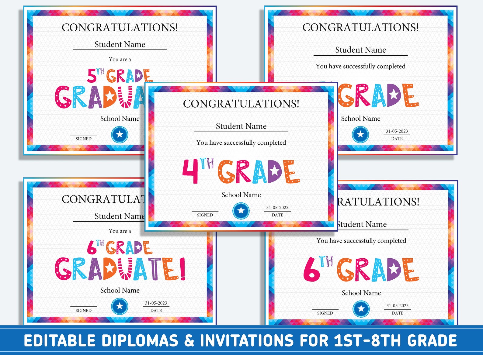 Editable Sixth Grade Diploma 1st to 8th Grade Diploma - Etsy