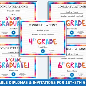 Editable Sixth Grade Diploma, 1st to 8th Grade Diploma, Certificate of ...