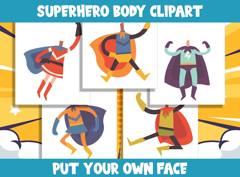 Superhero Body Clipart Collection – DIY Craft! Add Your Face to ...