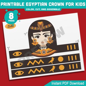 Printable Egyptian Crown for Kids, Pharaoh Cleopatra Sphinx Anubis ...