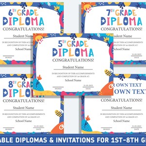 Editable First Grade Certificate, 1st to 8th Grade Diploma, Certificate ...