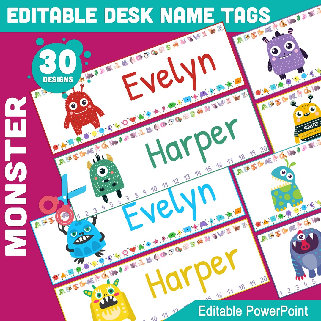 Editable Funny Monster Table Name Tags for Students: 30 Designs, 8.5x11 ...