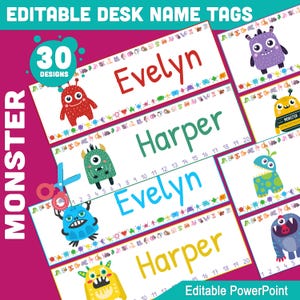 Editable Funny Monster Table Name Tags for Students: 30 Designs, 8.5x11 ...