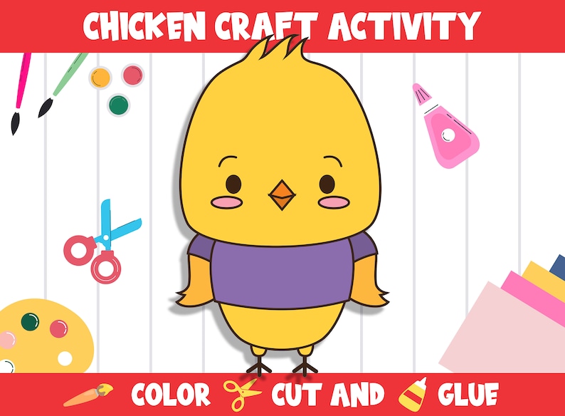 Cute Chicken Craft Activity Color, Cut, and Glue for Prek to 2nd Grade ...
