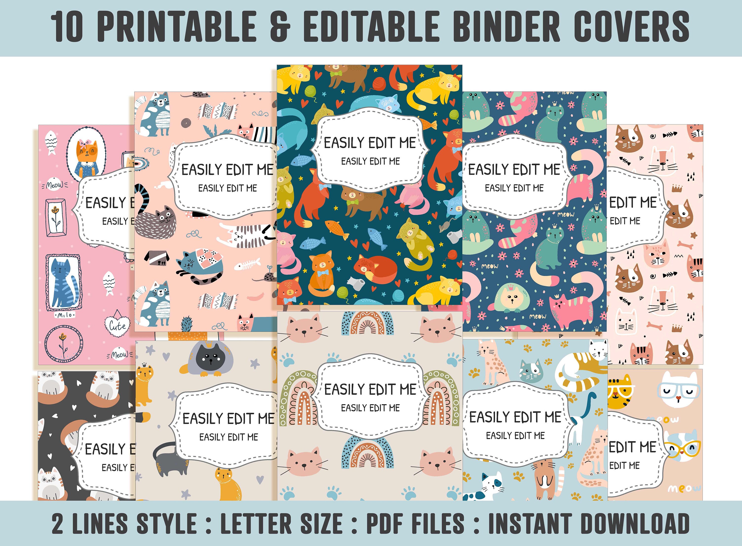 Binder Cover Printable Editable, 10 Coversspines, Binder Insert ...