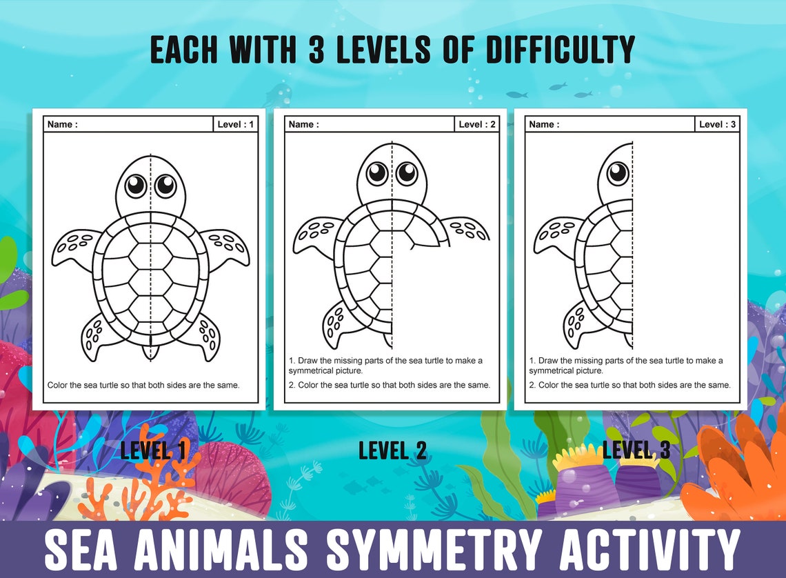 Sea Animals Symmetry Worksheet, Sea Animals Theme Lines of Symmetry ...