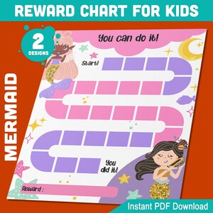 Printable Cute Mermaid Reward Chart for Kids: Foster Positive Behavior ...