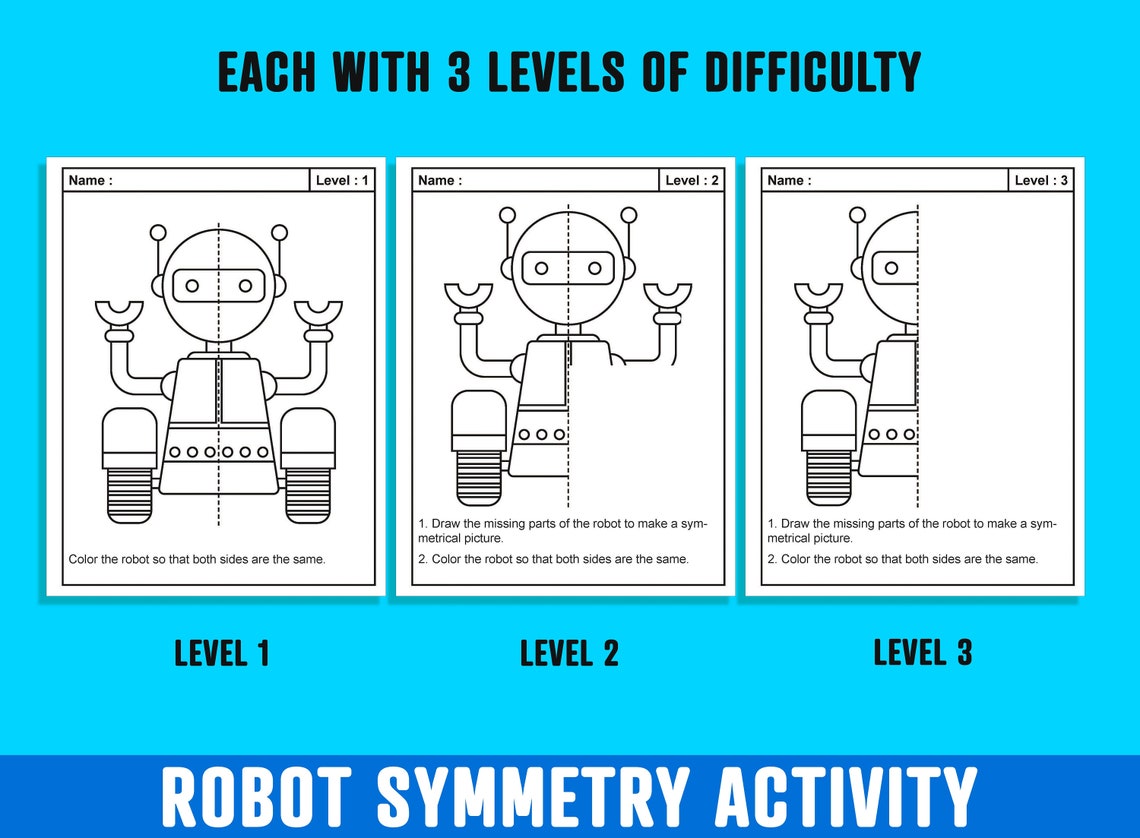 Robot Symmetry Worksheet, Robot Theme Lines of Symmetry Activity, 24 ...