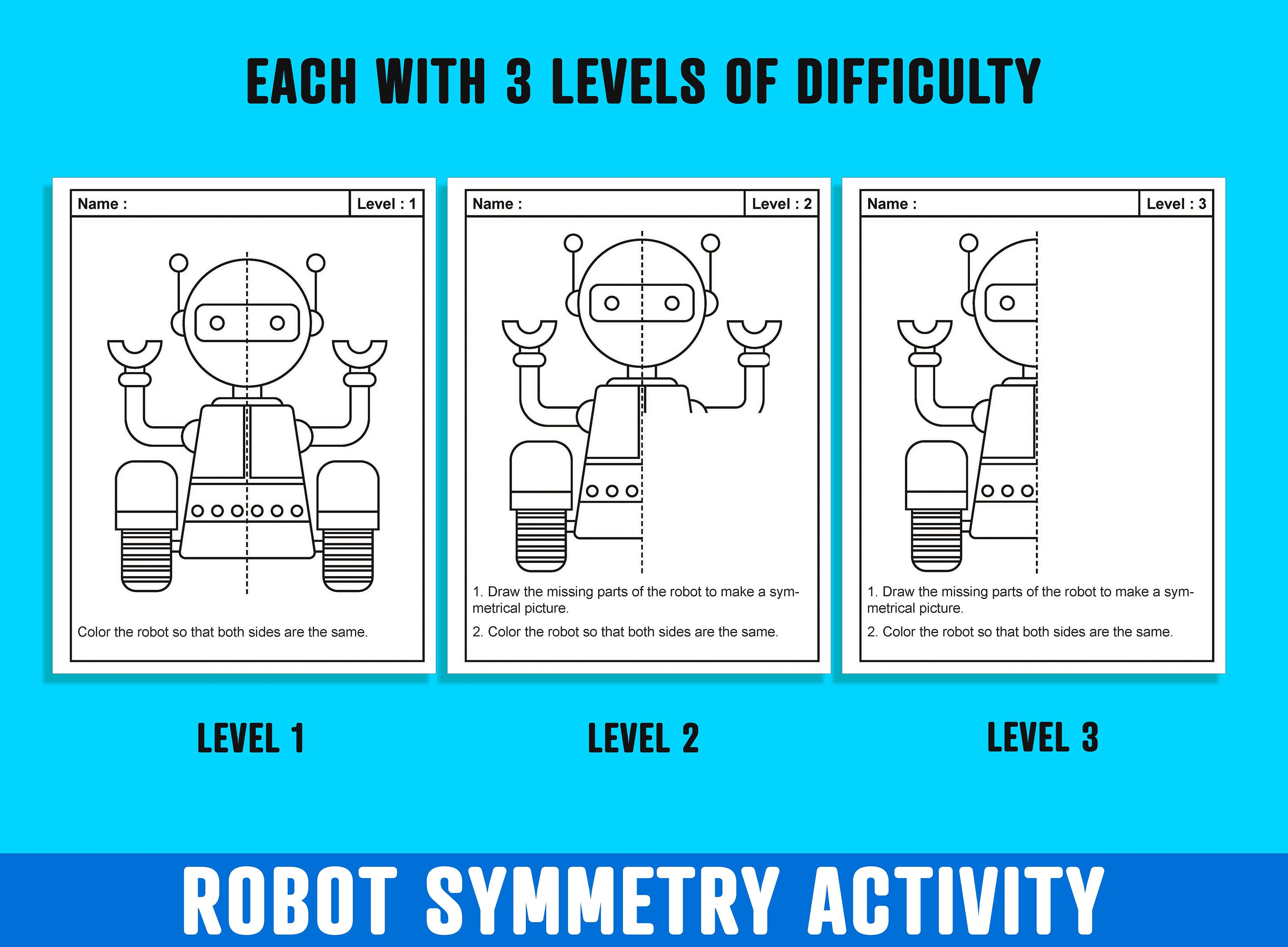 Robot Symmetry Worksheet, Robot Theme Lines of Symmetry Activity, 24 ...