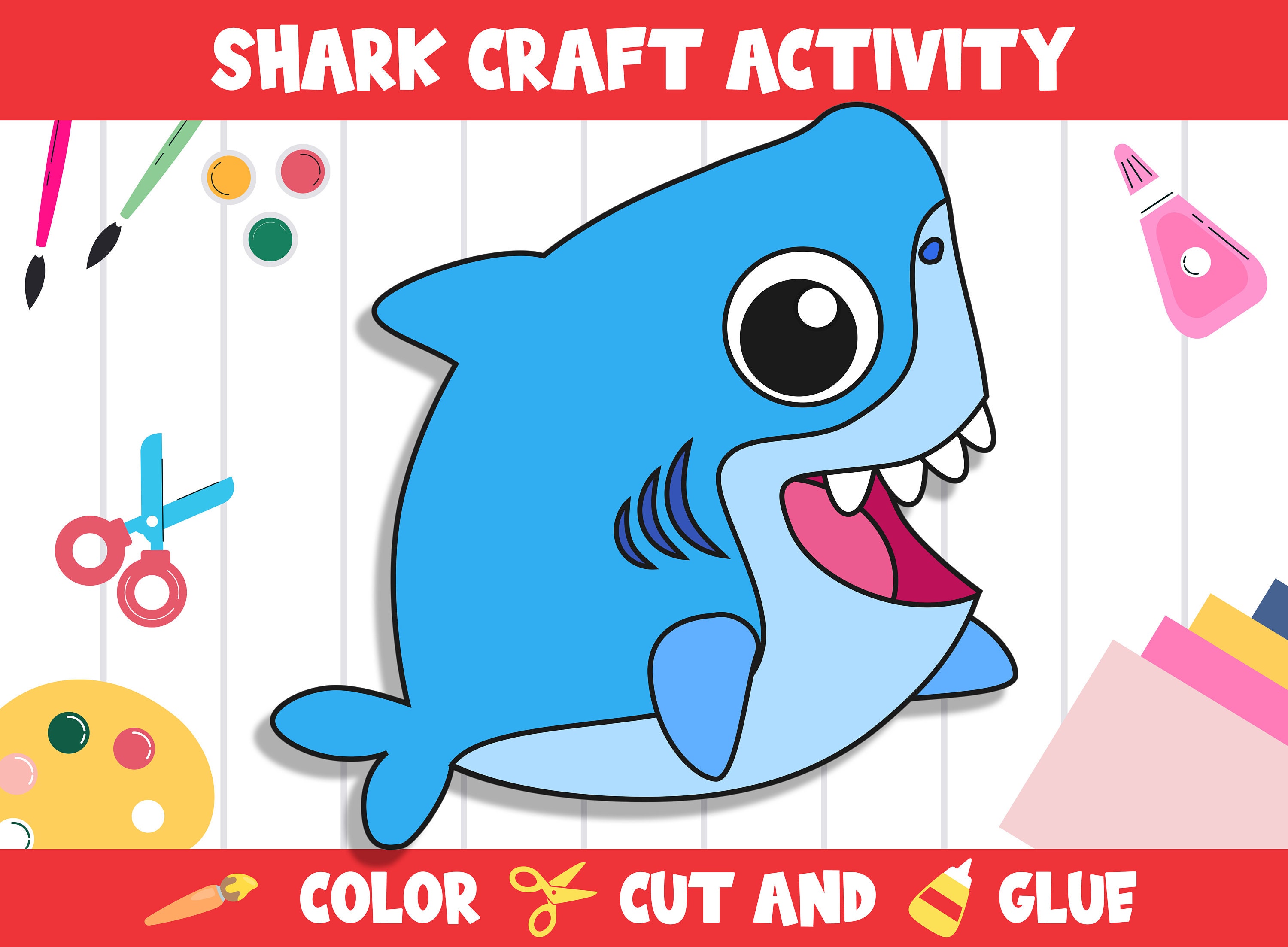Cute Shark Craft Activity - Color, Cut, and Glue for Prek to 2nd Grade ...