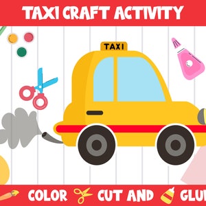 Cute Vehicle Craft Activity - Taxi : Color, Cut, and Glue for Prek to ...