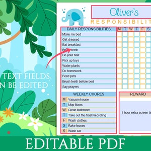 Customizable Animal-themed Chore Chart for Kids: Printable 10-page ...