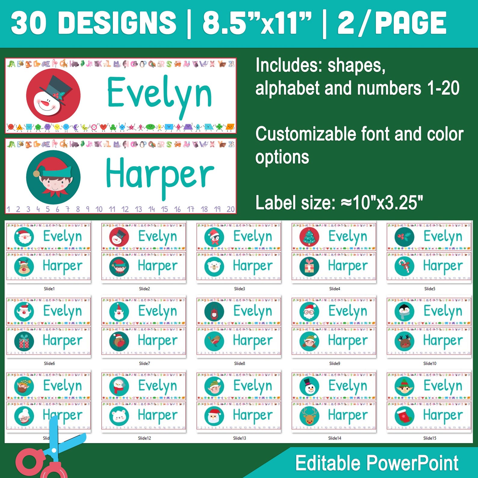 Editable Christmas Desk Name Tags for Students: 30 Festive Designs With ...