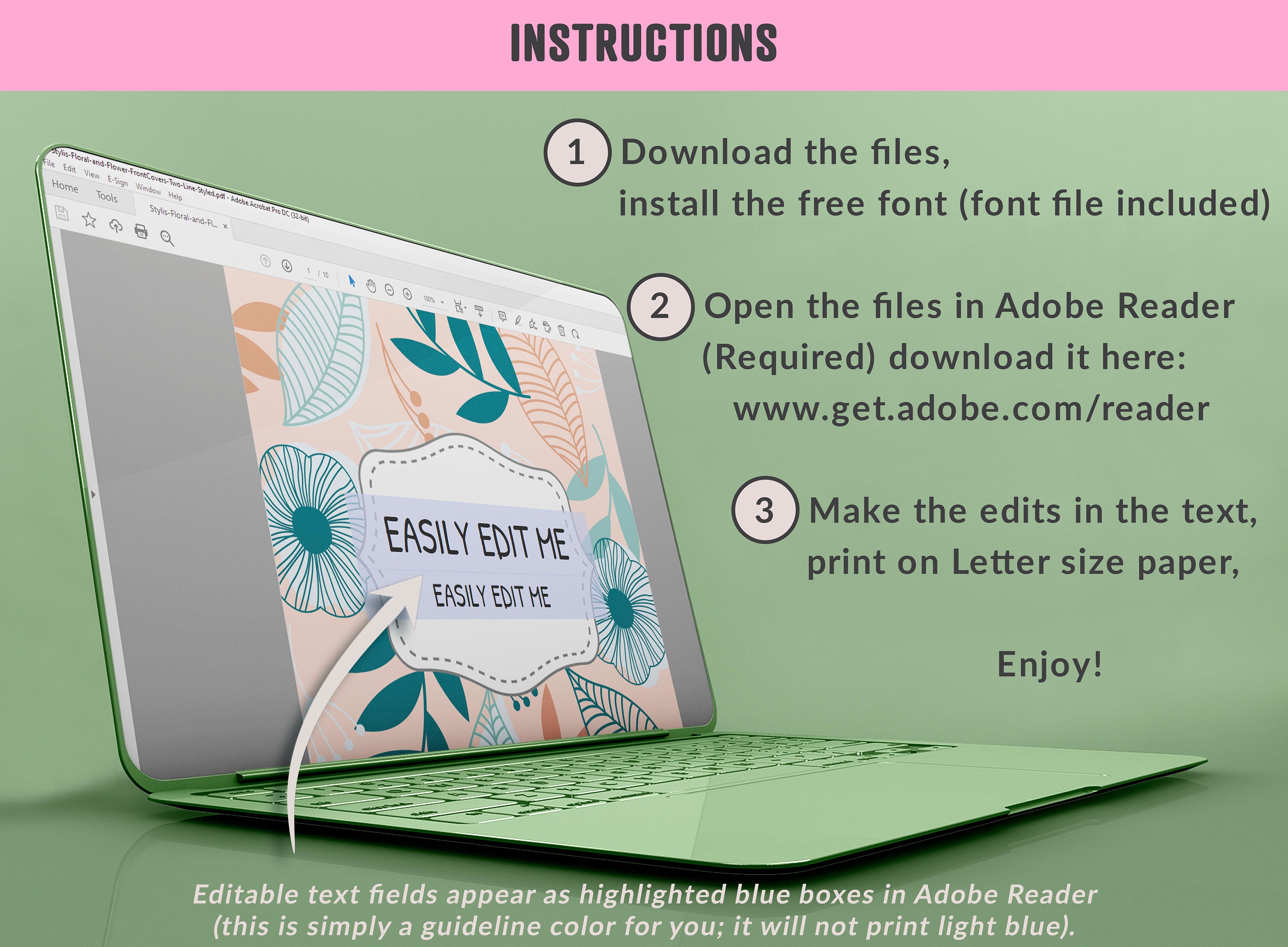 Stylist Floral and Flower Binder Cover, 10 Printable & Editable Binder ...