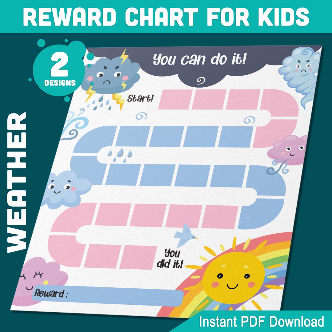 Printable Cute Weather Reward Chart for Kids: Track Behavior With Fun ...