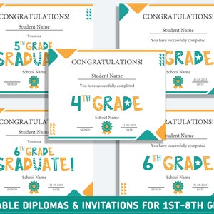 Editable 1st Grade Diploma, Second to 8th Grade Diploma, Certificate of ...