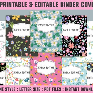 Flowers and Leaves Binder Cover, 10 Printable & Editable Covers+spines ...