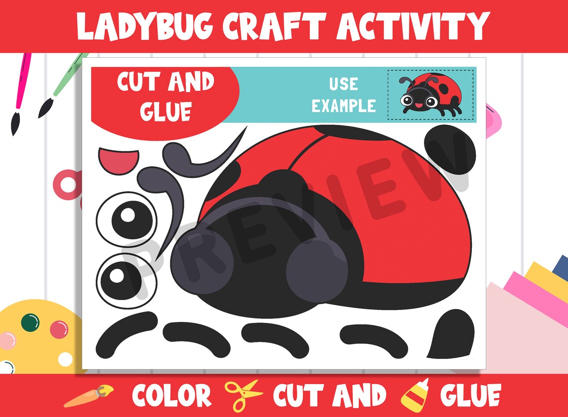 Cute Ladybug Craft Activity Color, Cut, and Glue for Prek to 2nd Grade ...
