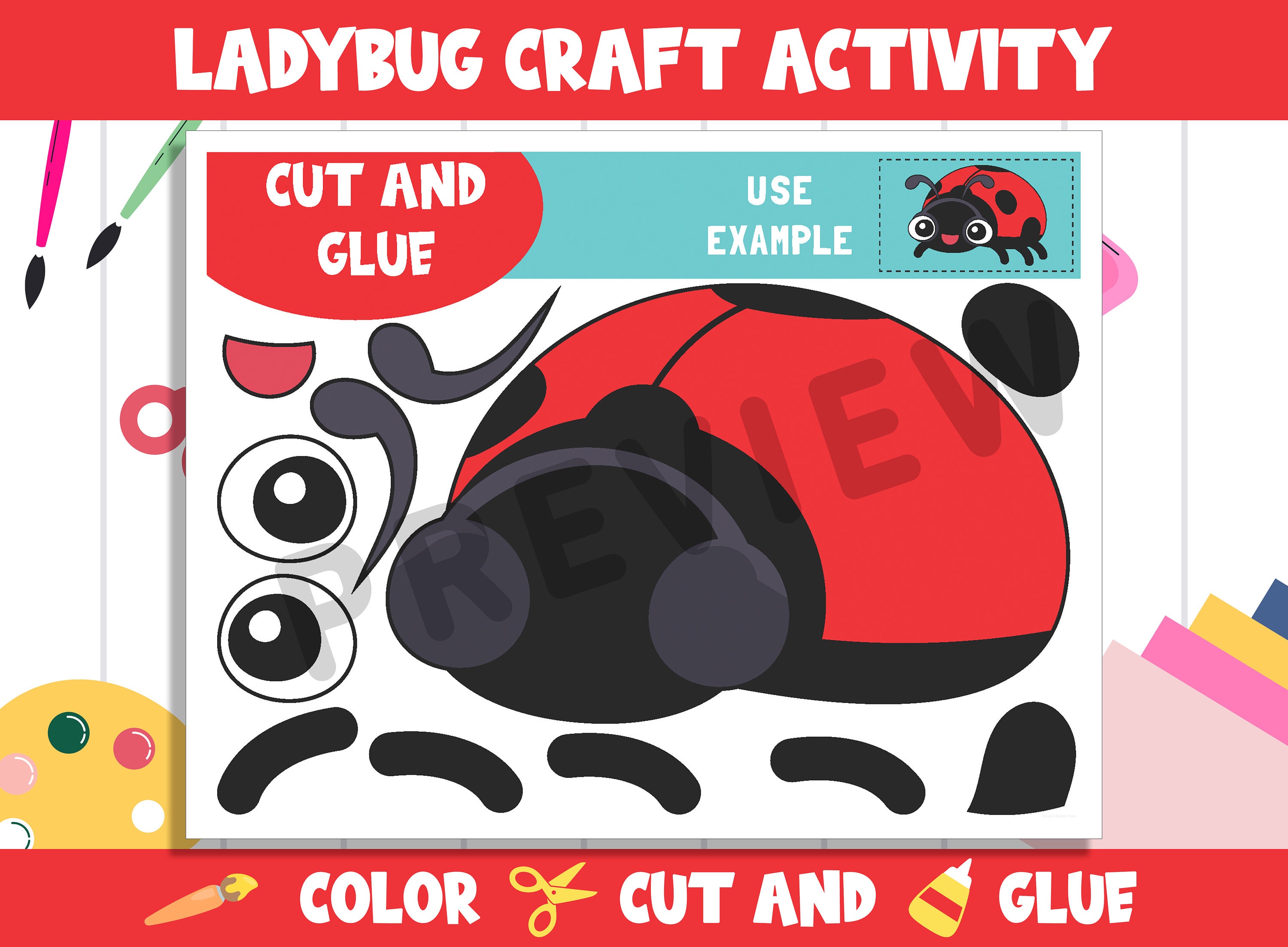 Cute Ladybug Craft Activity Color, Cut, and Glue for Prek to 2nd Grade ...