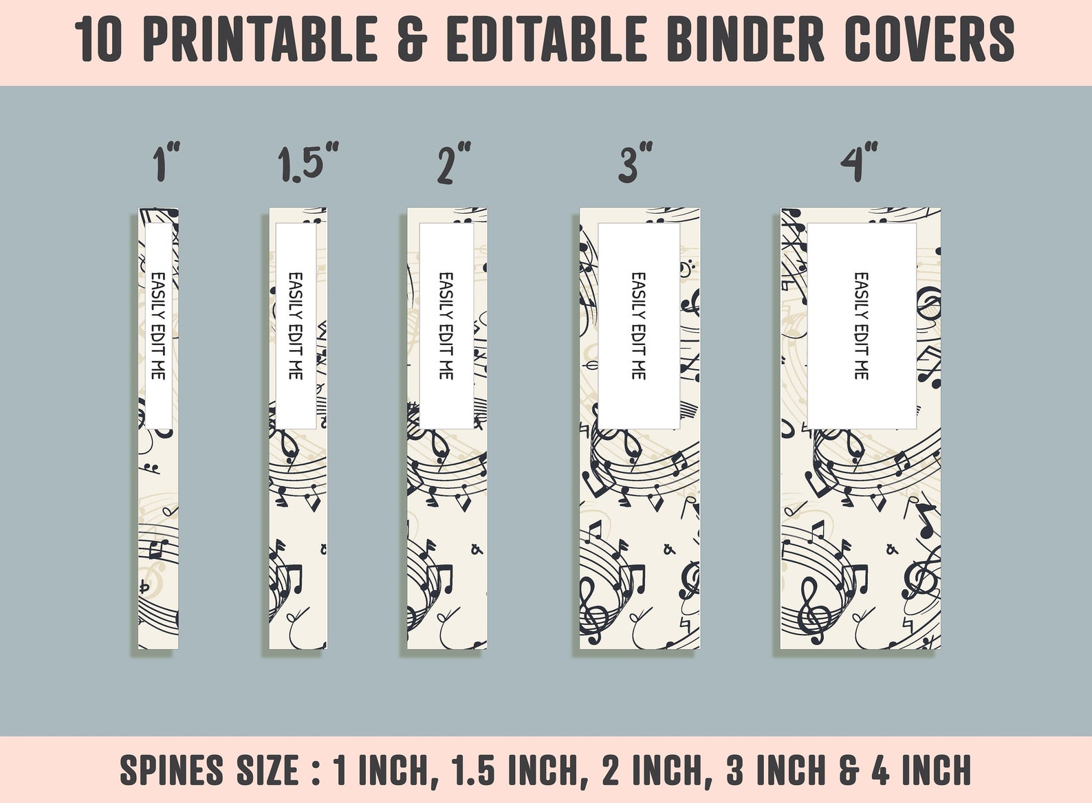 Musical Notes Binder Cover, 10 Printable/editable Coversspines, Teacher ...