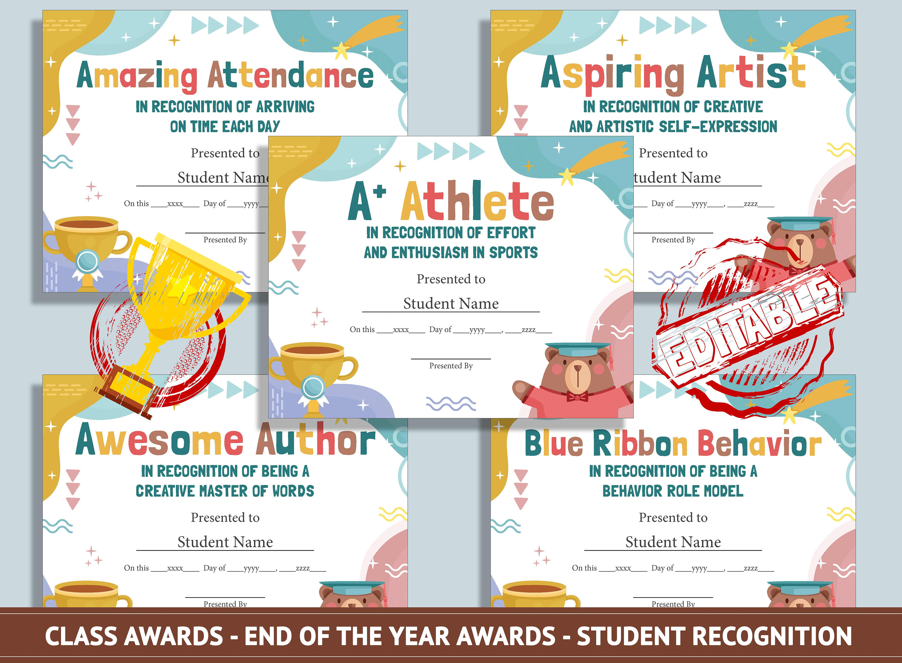 Class Awards Editable End of the Year Awards Student Recognition, PDF ...