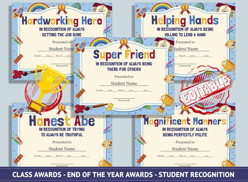 Editable Preschool End of the Year Awards, Classroom Awards, Student ...