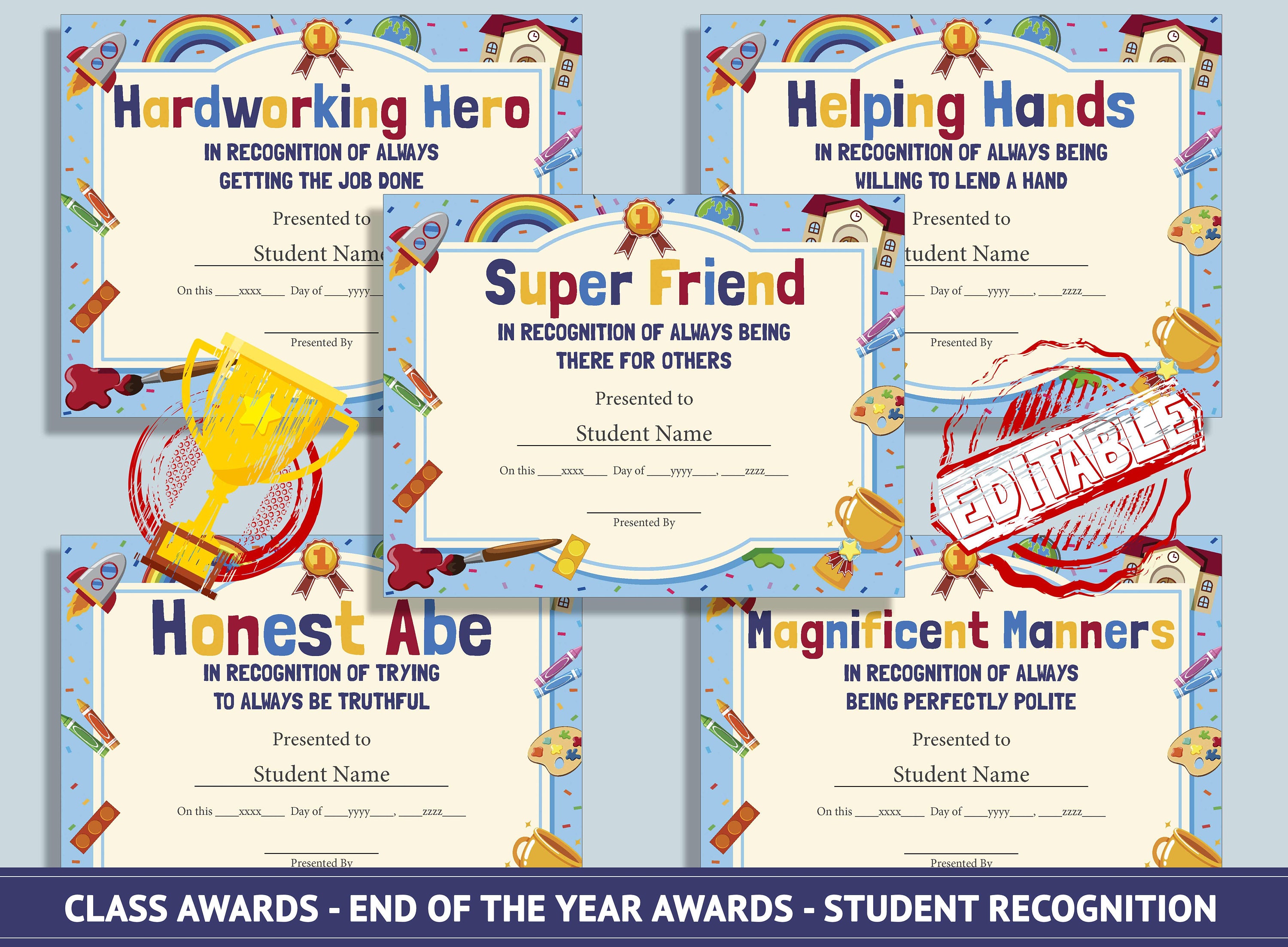Editable Preschool End of the Year Awards, Classroom Awards, Student ...