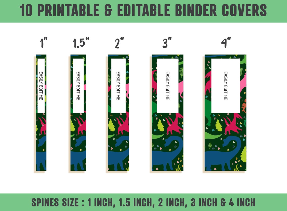 Dinosaur Binder Cover 10 Printable & Editable Coversspines - Etsy