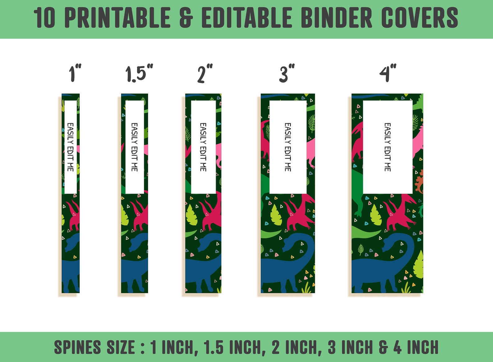 Dinosaur Binder Cover, 10 Printable & Editable Coversspines, Binder ...