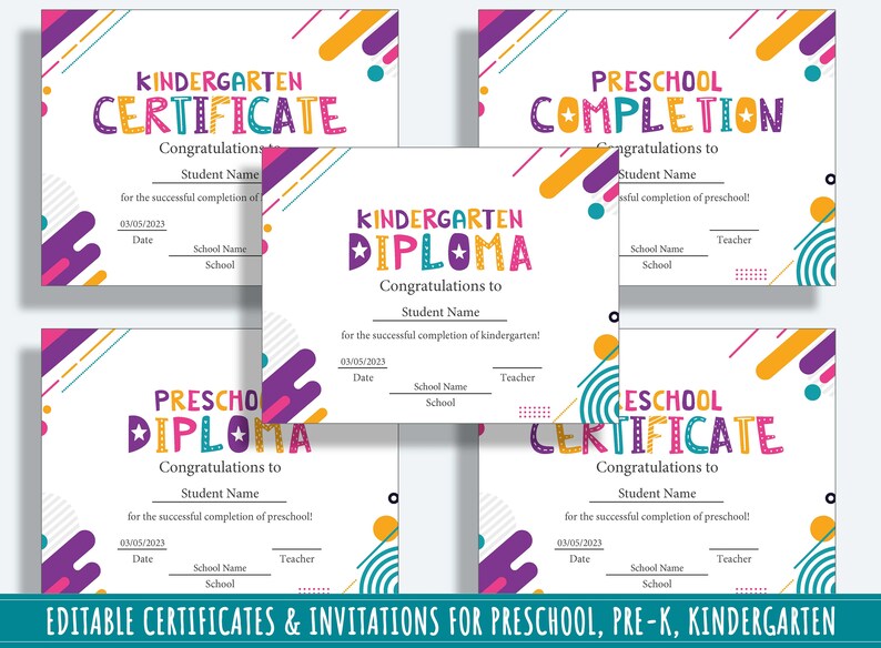Editable Preschool Completion Certificates End of the Year - Etsy
