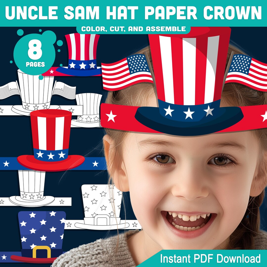 Uncle Sam Hat Paper Crown, Patriotic Headband for Kids, 4th of July ...