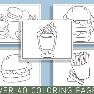 Food Coloring Pages: Fun Activity Book for Kids With 40 Printable Food ...