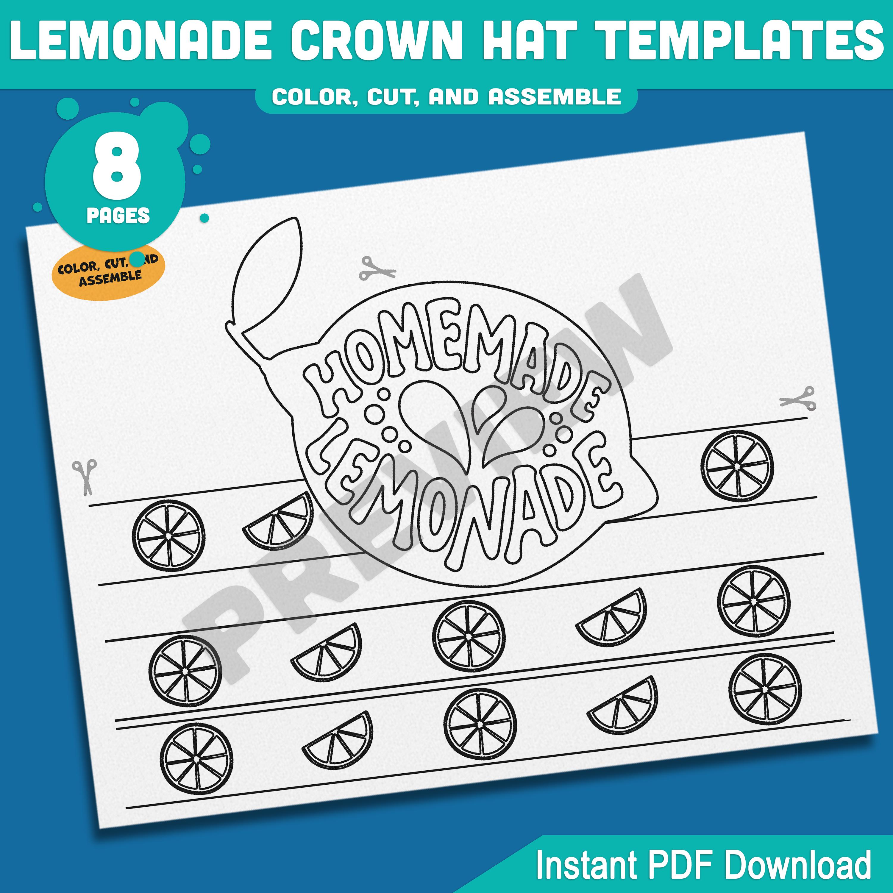 Lemonade Crown Hat Templates, 8 Printable Pages for Summer Crafts, Pre ...