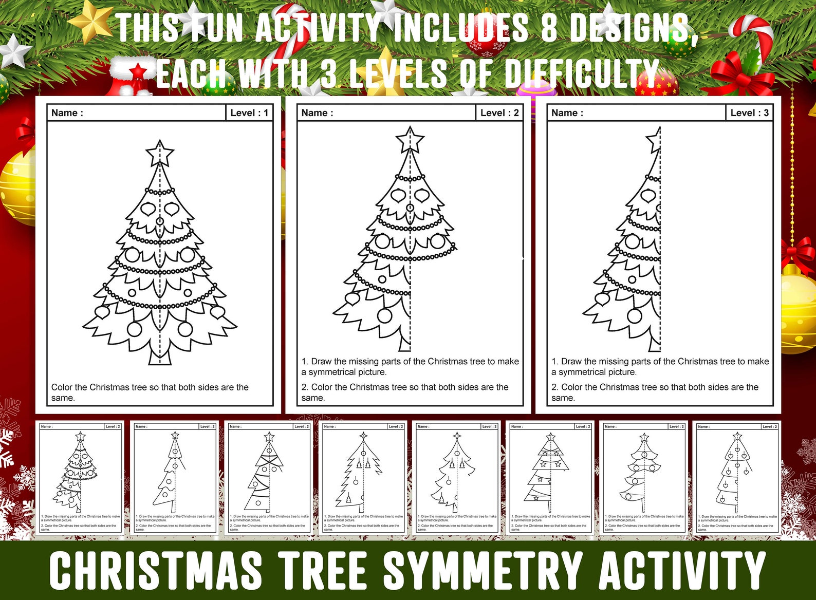 Christmas Tree Symmetry Worksheet, Christmas Trees Theme Lines of ...