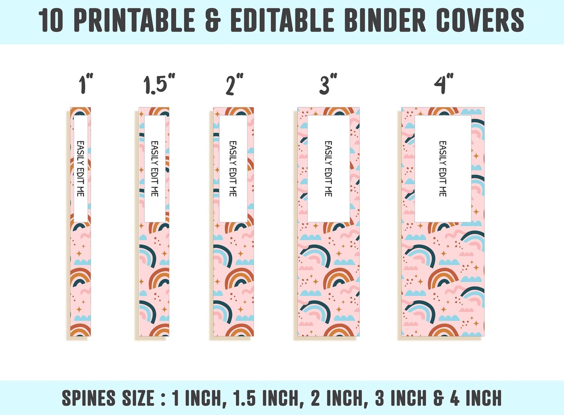 Rainbow Binder Cover 10 Printable & Editable Binder - Etsy