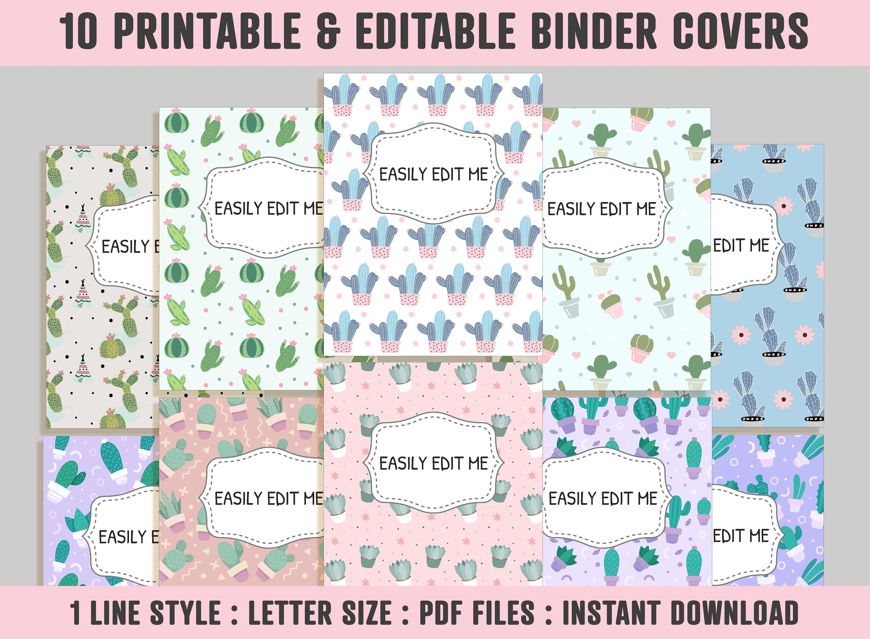 Binder Cover Printable Editable, 10 Binder Covers+spines, Binder ...