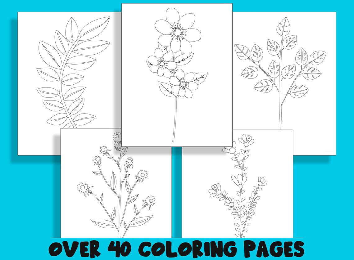 Flowers Leaves Coloring Book 40 Printable Coloring Pages for - Etsy