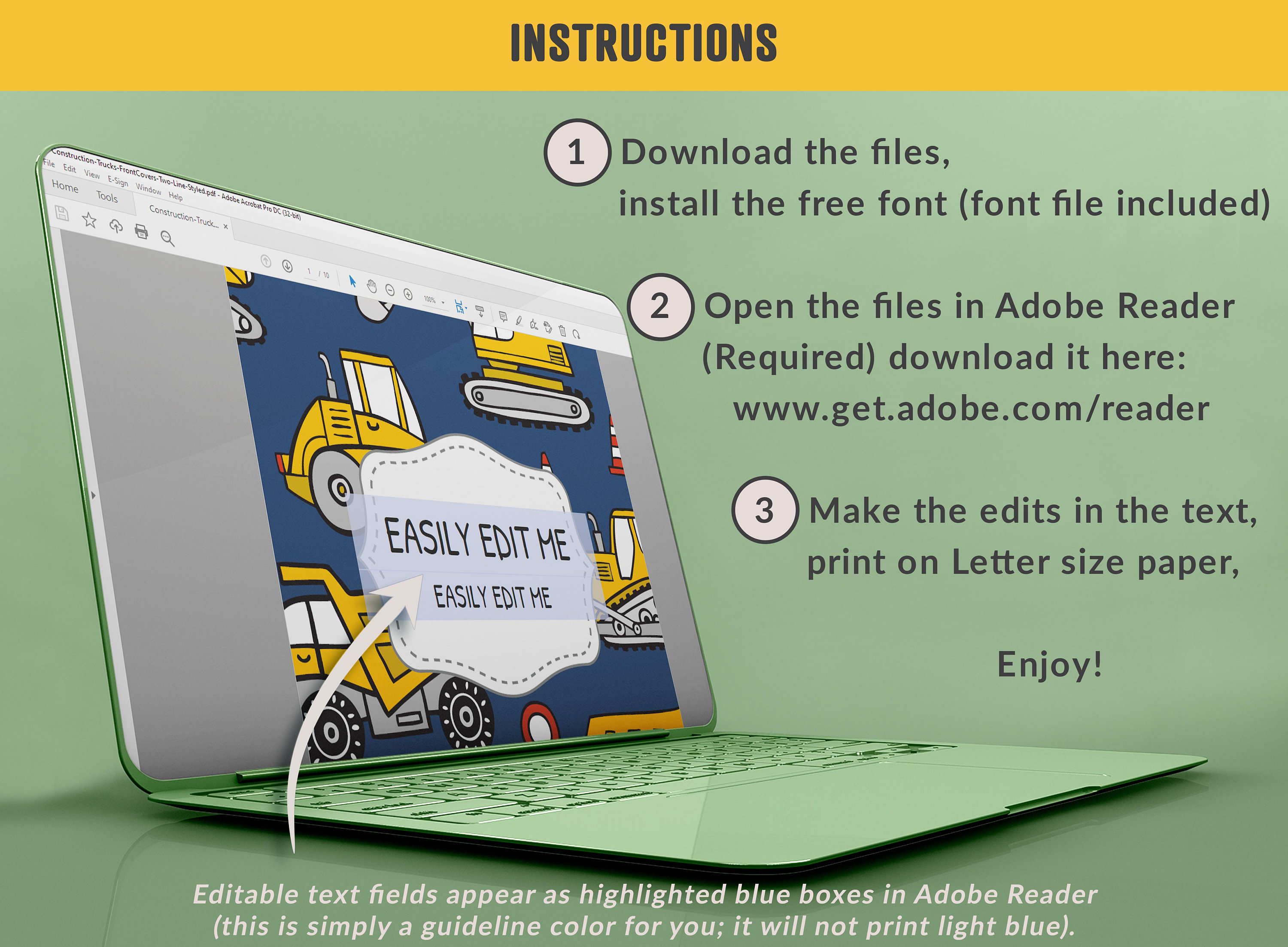 Construction Truck Binder Cover 10 Printable & Editable - Etsy