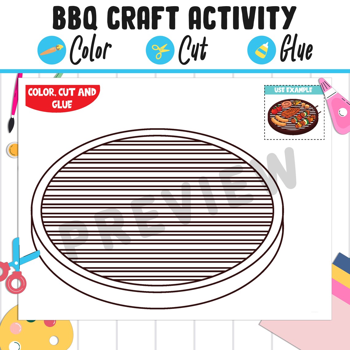 Barbeque Craft Ideas, BBQ Craft Activity - Color, Cut, and Glue for ...