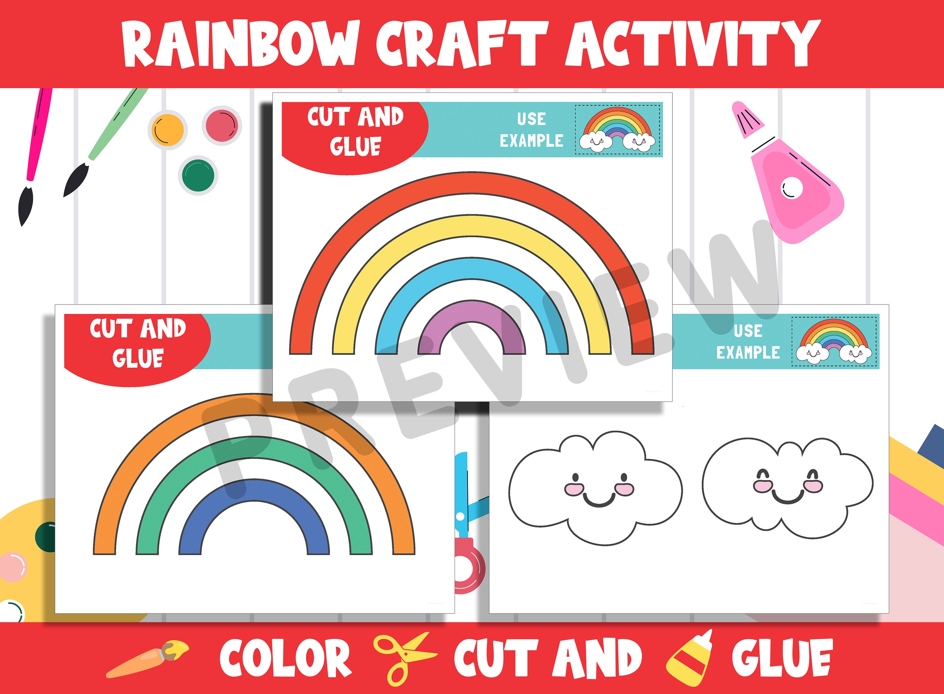 Cute Rainbow Craft Activity - Color, Cut, and Glue for Prek to 2nd ...