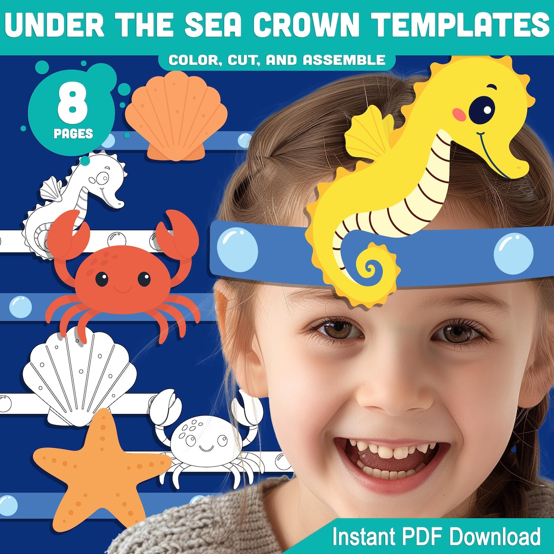 Under the Sea Crown Hat Templates, Printable Ocean-themed Headbands for ...