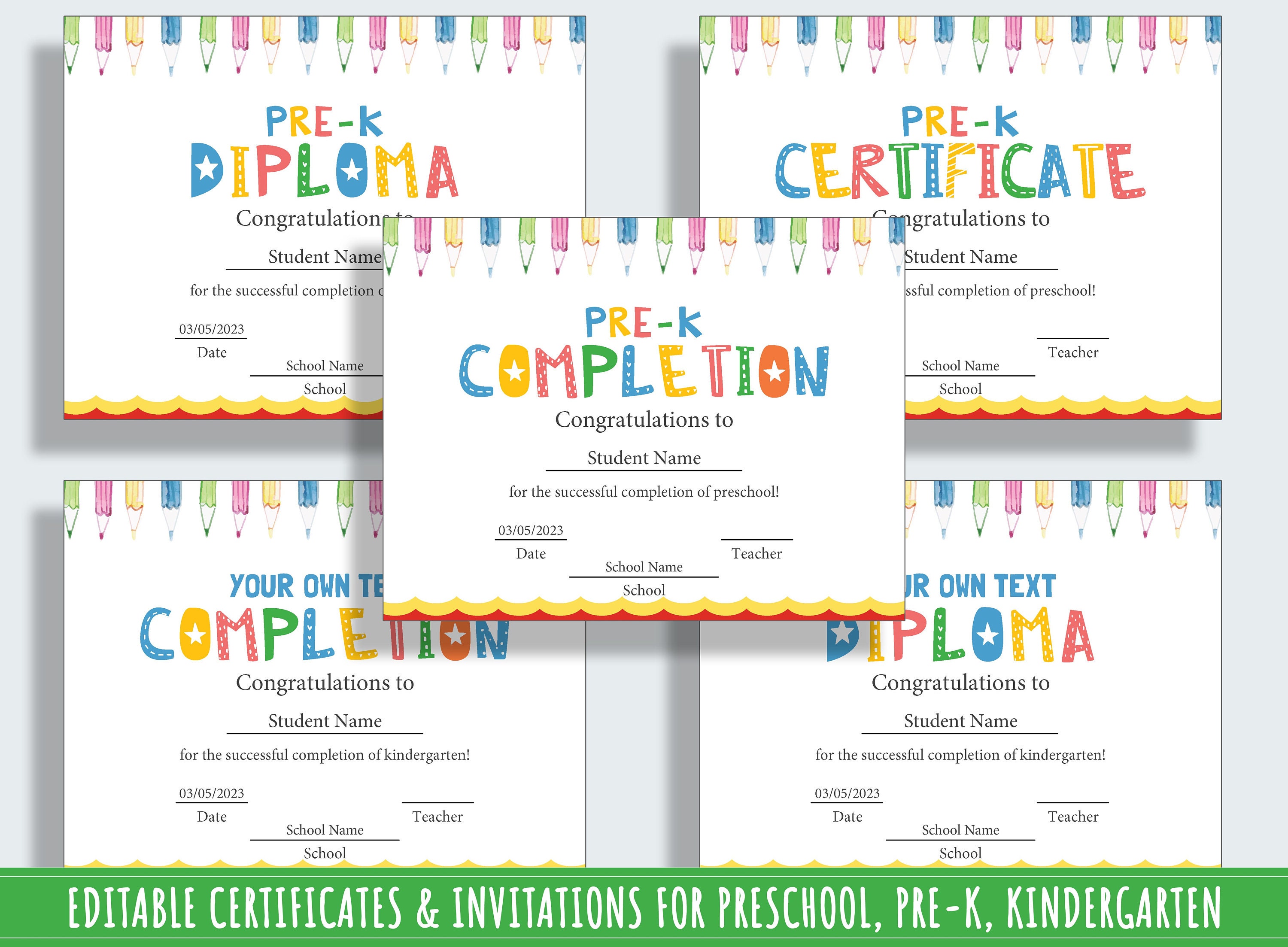 Fun and Colorful Certificate and Invitation Collection: 37 Editable ...