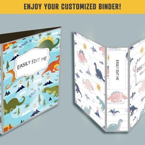 Cute Dinosaur Family Binder Cover, 10 Printable & Editable Binder ...