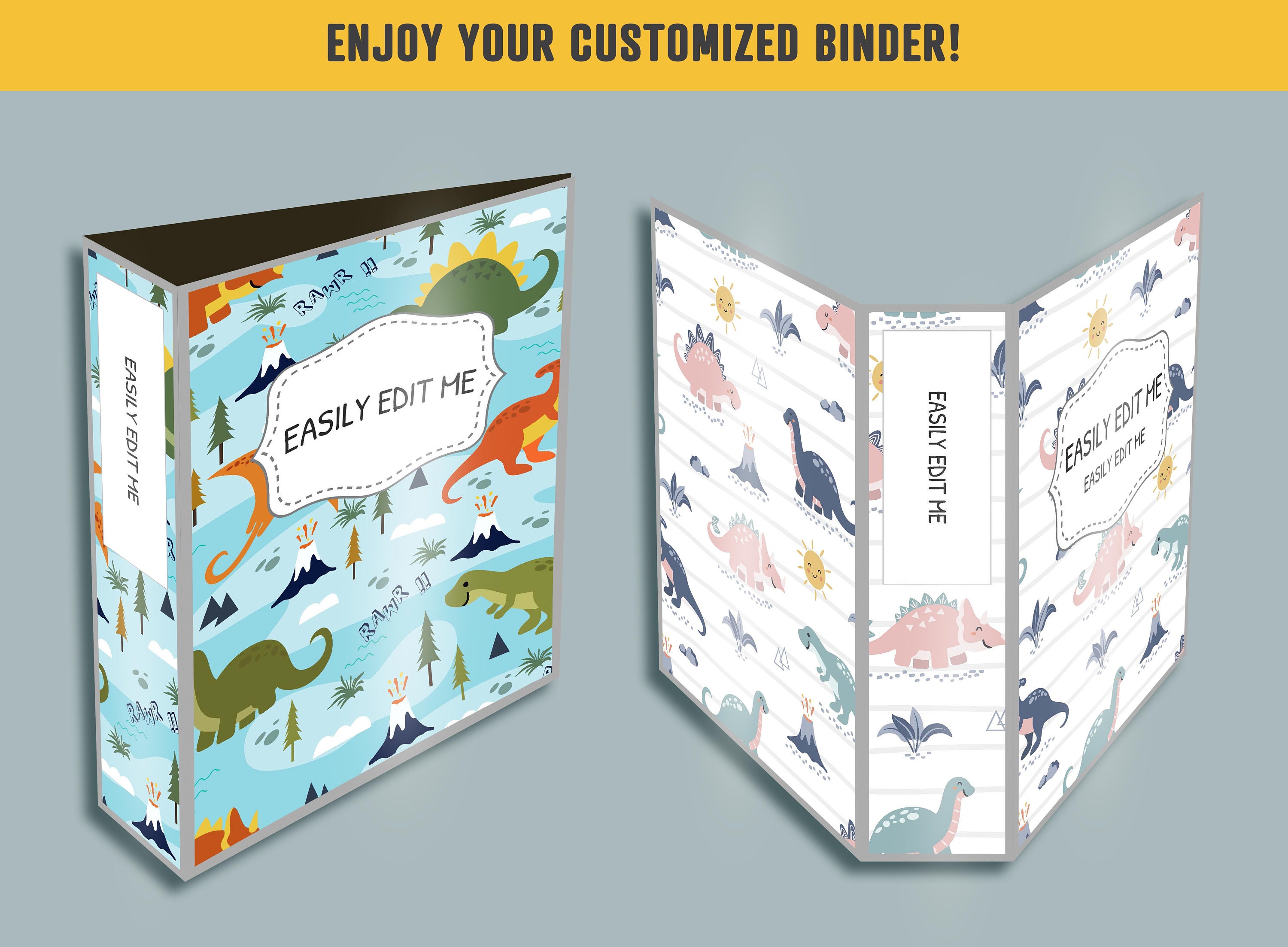 Cute Dinosaur Family Binder Cover 10 Printable & Editable - Etsy
